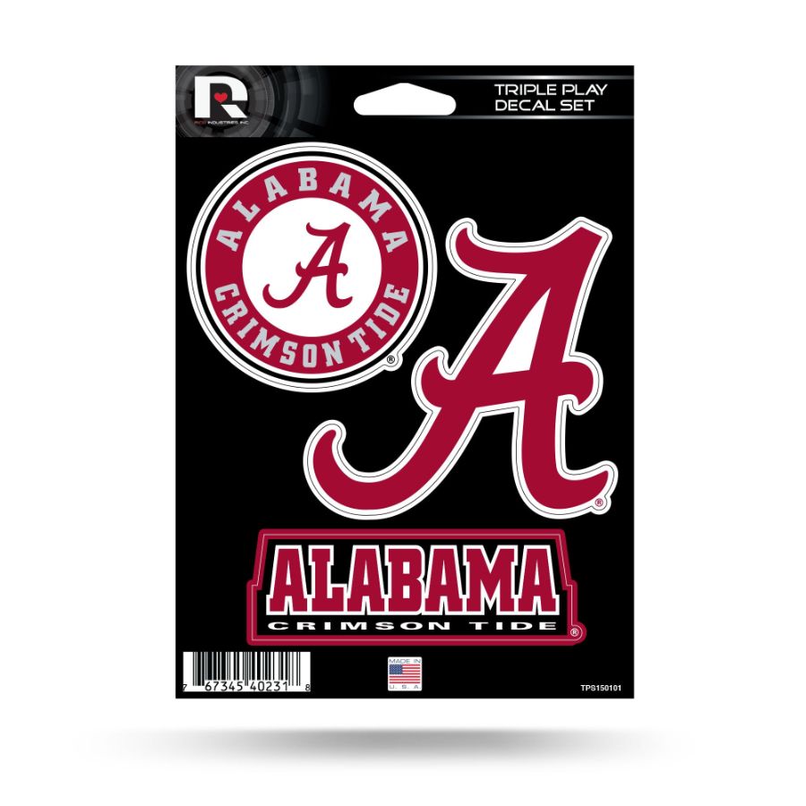 University of Alabama Crimson Tide - 3 Piece Triple Play Sticker Sheet ...