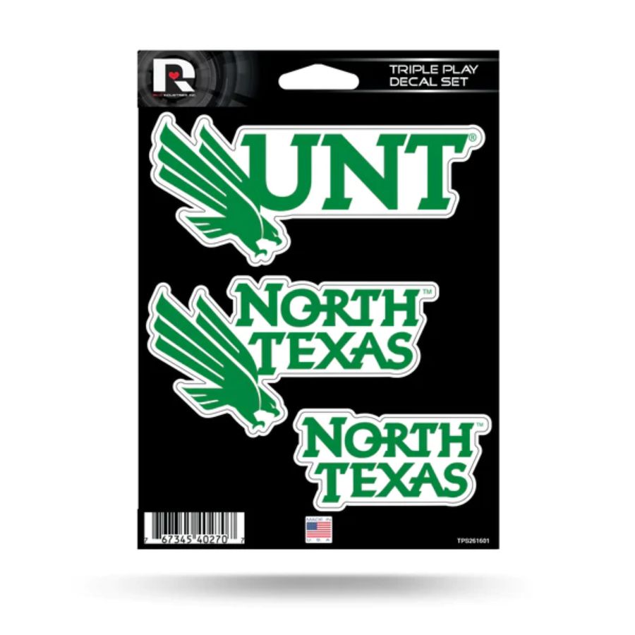 University Of North Texas Mean Green - 3 Piece Triple Play Sticker ...