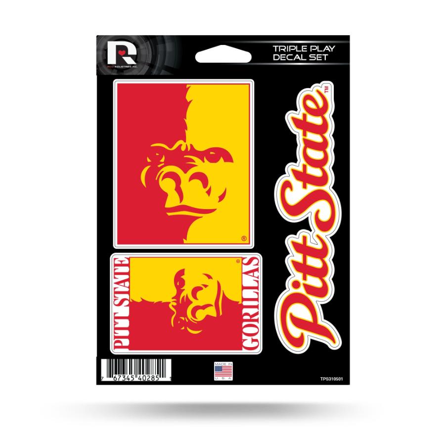Pittsburg State University Gorillas - 3 Piece Triple Play Sticker Sheet ...