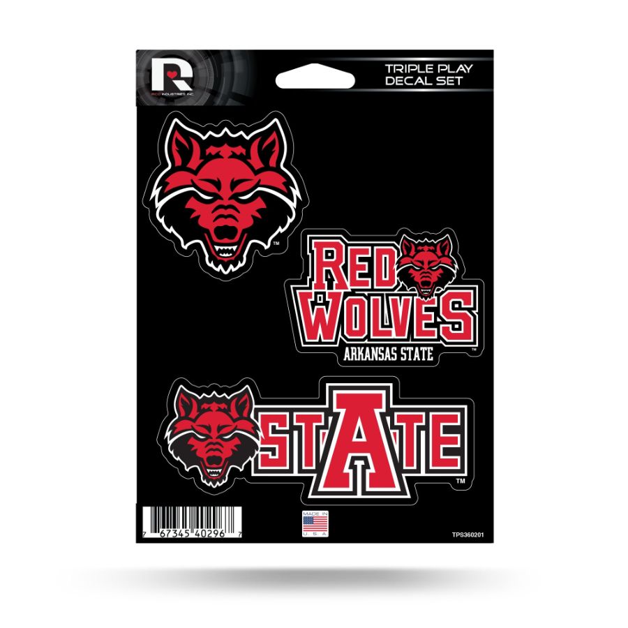 Arkansas State University Red Wolves - 3 Piece Triple Play Sticker ...