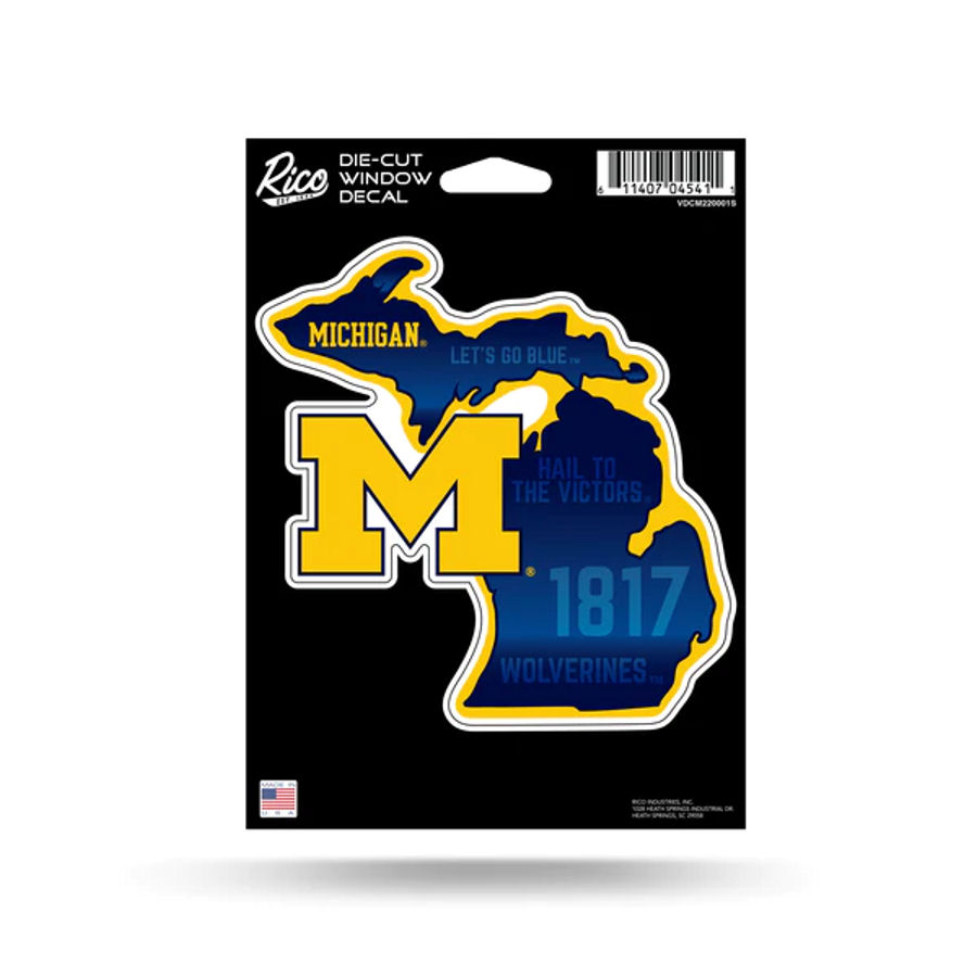 University Of Michigan Wolverines - State Shaped Die Cut Vinyl Sticker ...
