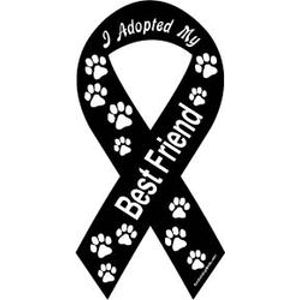 I Adopted My Best Friend Black & White - Ribbon Magnet at Sticker Shoppe