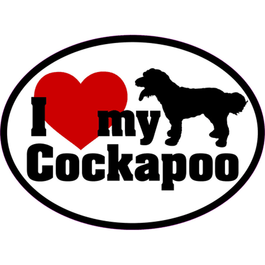 I Love My With Red Heart Cockapoo - Oval Sticker at Sticker Shoppe