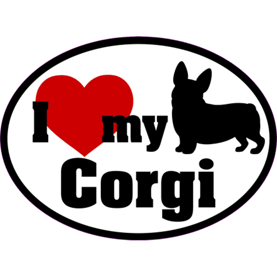 I Love My With Red Heart Corgi - Oval Sticker at Sticker Shoppe