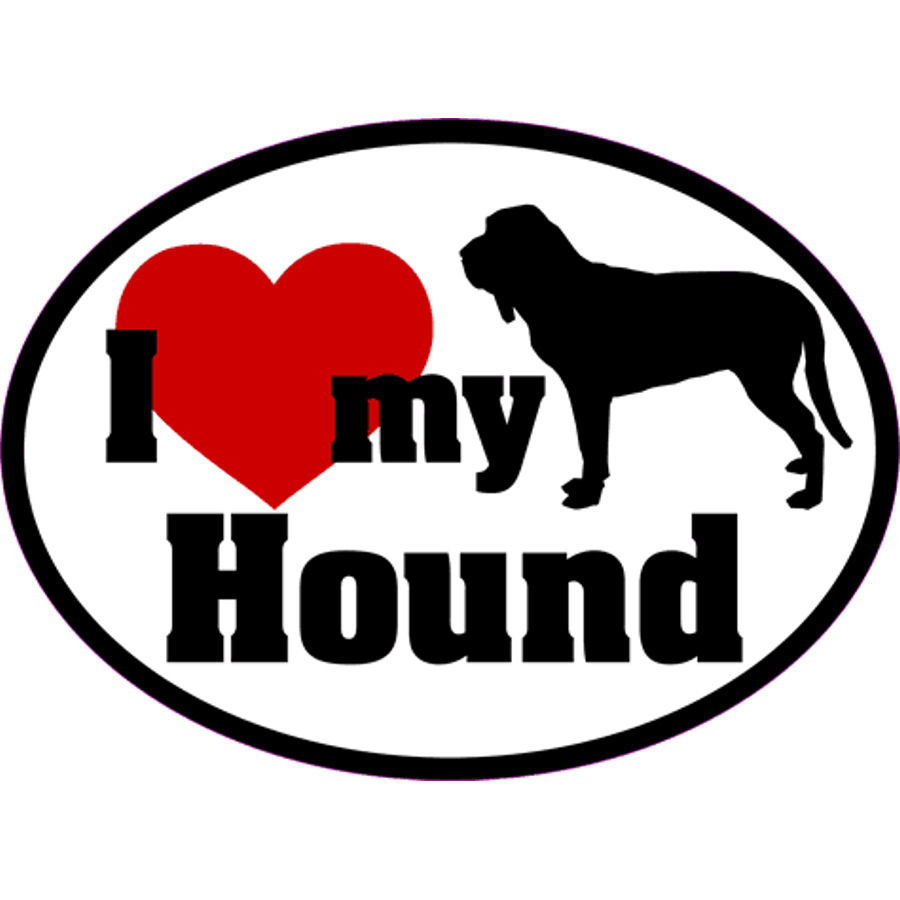 I Love My With Red Heart Hound - Oval Sticker at Sticker Shoppe