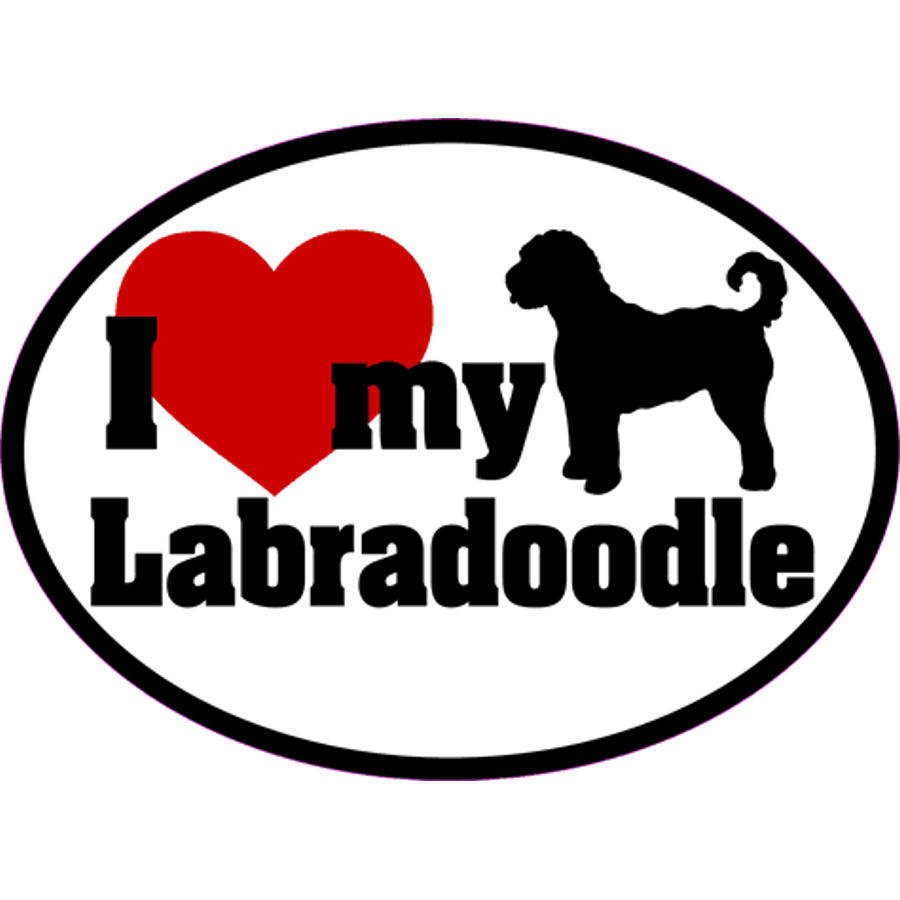 I Love My With Red Heart Labradoodle - Oval Sticker at Sticker Shoppe
