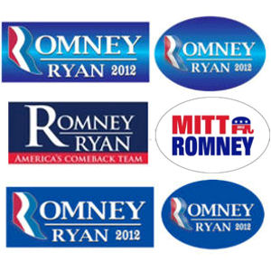 Set of 6 Official 2012 Romney Ryan Bumper Stickers at Sticker Shoppe